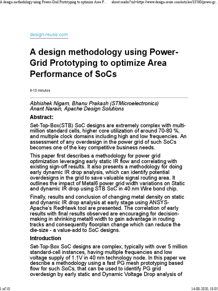 A Design Methodology Using Power-Grid Prototyping To Optimize Area ...