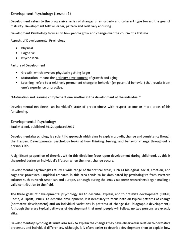 Development Psychology (Lesson 1) | PDF | Developmental Psychology ...