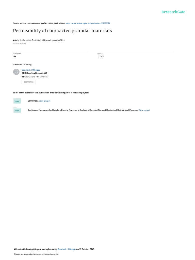 Permeability of Compacted Granular Materials: Canadian Geotechnical ...