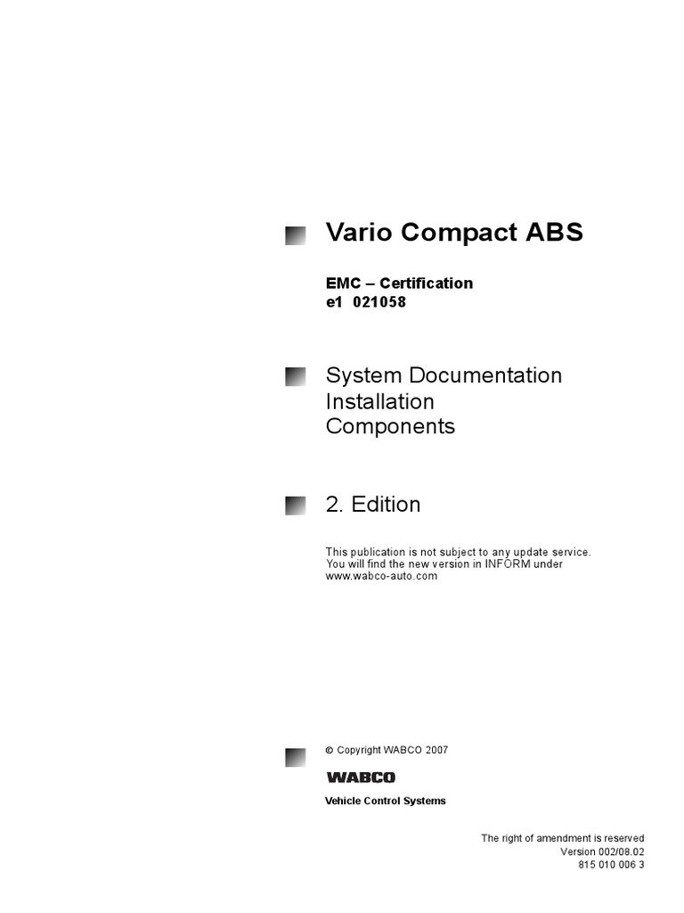Vario Compact ABS: System Documentation Installation Components | PDF ...