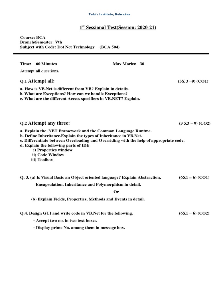 1 Sessional Test (Session: 2020-21) : Attempt All Questions | PDF