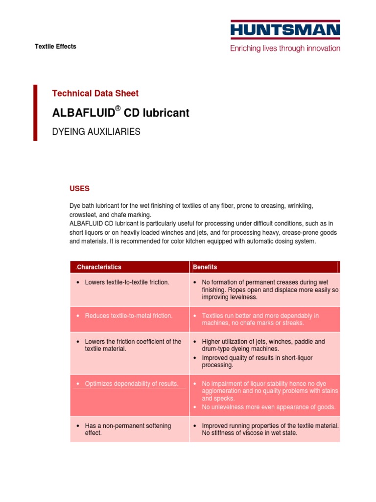 Albafluid CD Lubricant: Technical Data Sheet | Download Free PDF | Dye ...