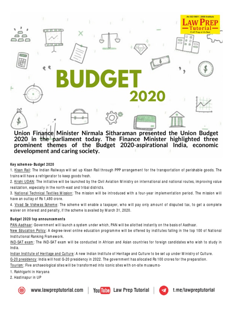 Key Schemes-Budget 2020 | PDF | Solar Energy | Taxes
