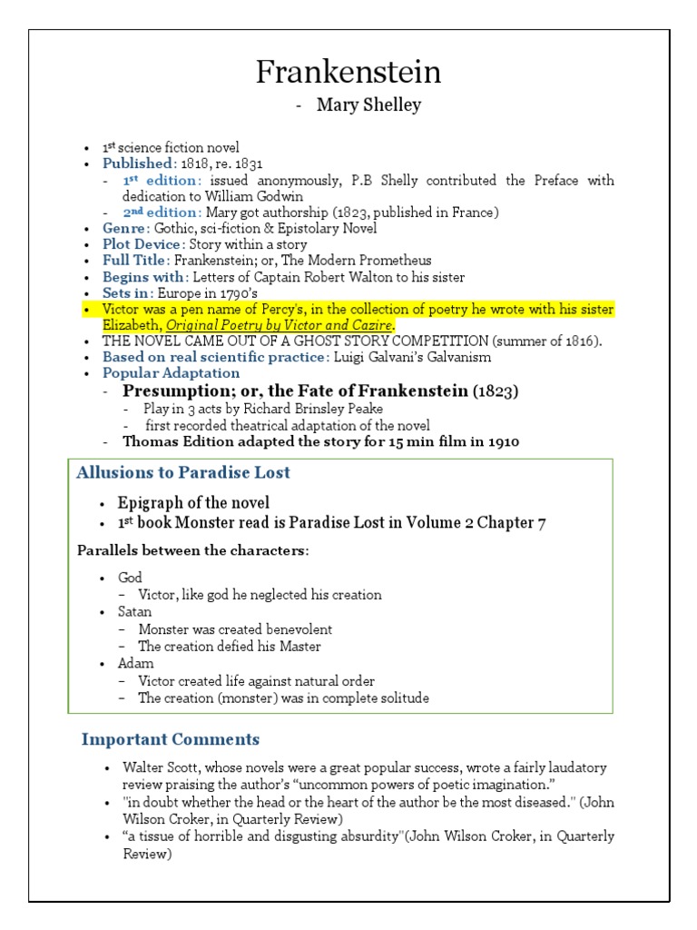 Frankenstein: - Mary Shelley | PDF | Frankenstein | Poetry