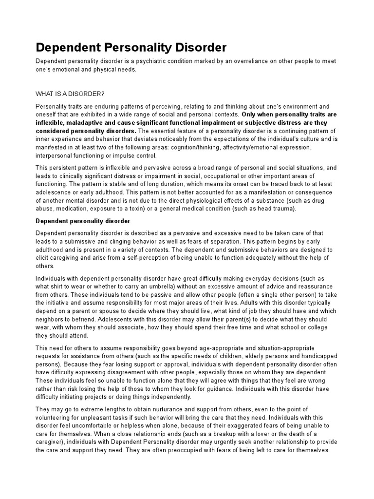 Dependent Personality Disorder Overview | PDF | Personality Disorder ...