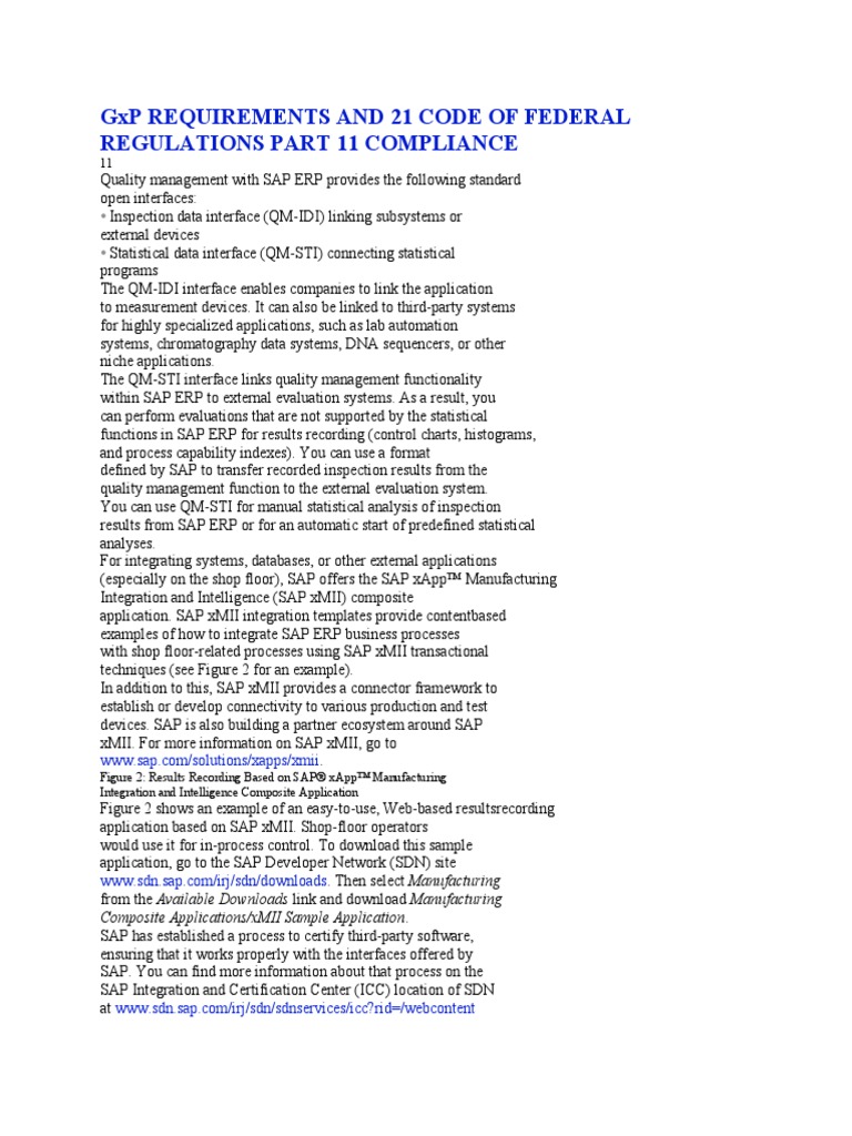 GXP Requirements and 21 Code of Federal Regulations Part 11 Compliance ...