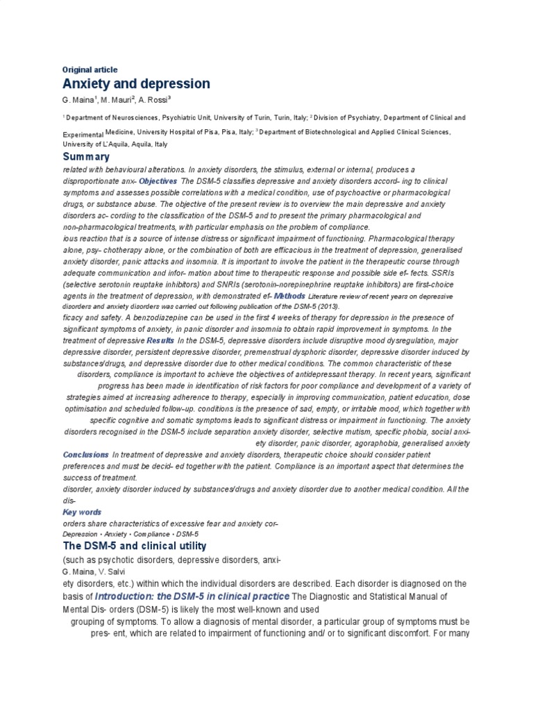 DSM-5 Overview: Anxiety & Depression Disorders | PDF | Antidepressant ...