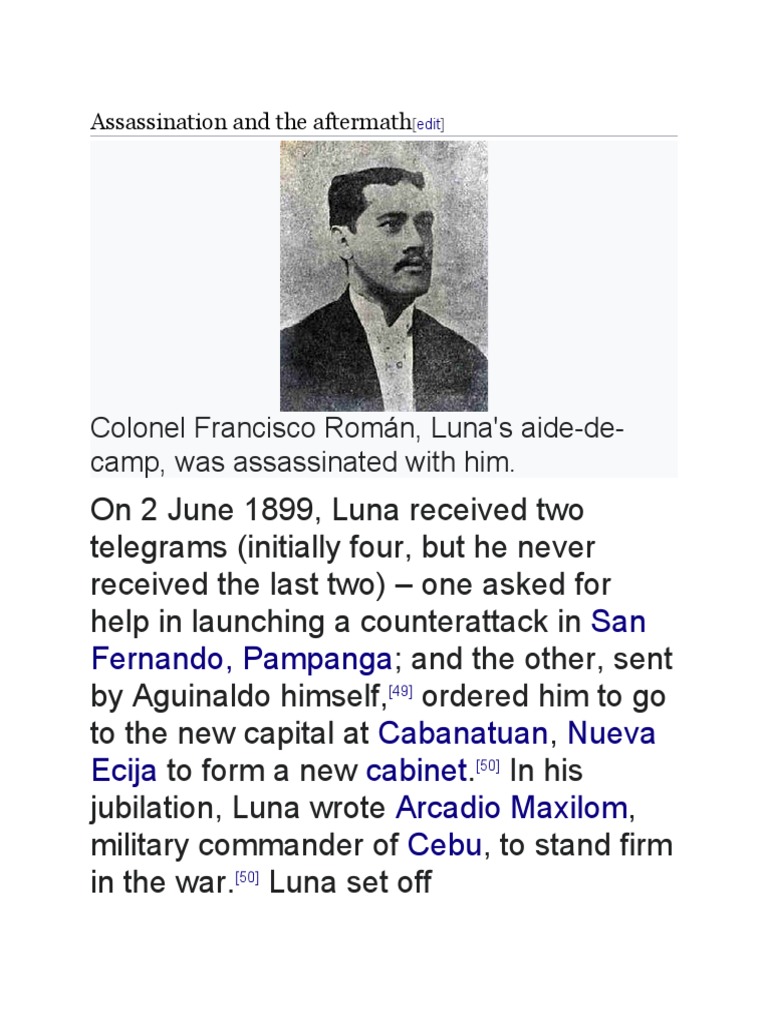 Antonio Luna Assassination and The Aftermath | PDF | Military ...
