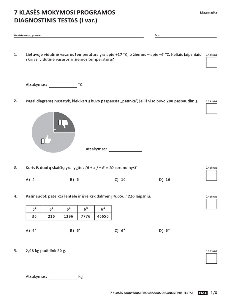 Matematika 7 Testas 1var | PDF