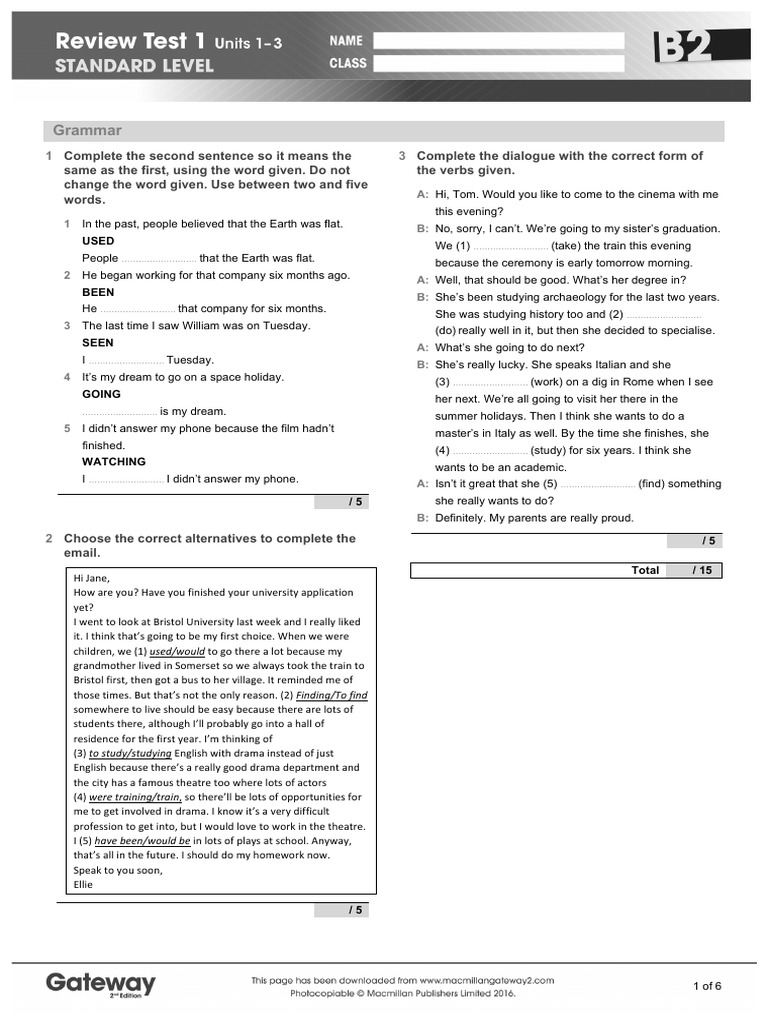 B2 Review Test 1 Standard GATEWAY b2 Second Edition | PDF | Train