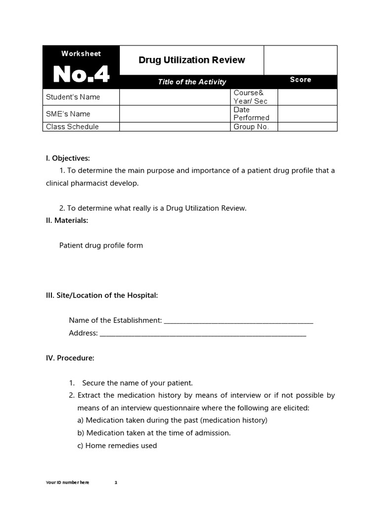 Drug Utilization Review: Worksheet Score | PDF | Pharmacy | Medical ...