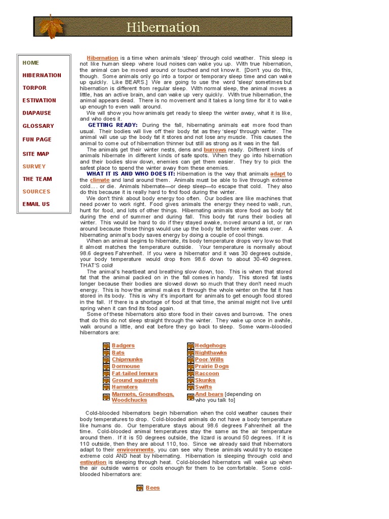 Getting Ready:: Hibernation Torpor Estivation Diapause Glossary Fun ...