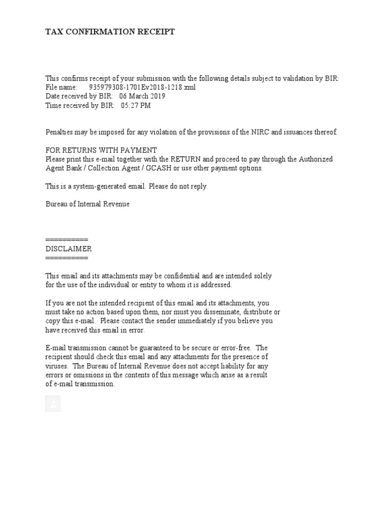 Tax Confirmation Receipt | PDF | Payments | Receipt
