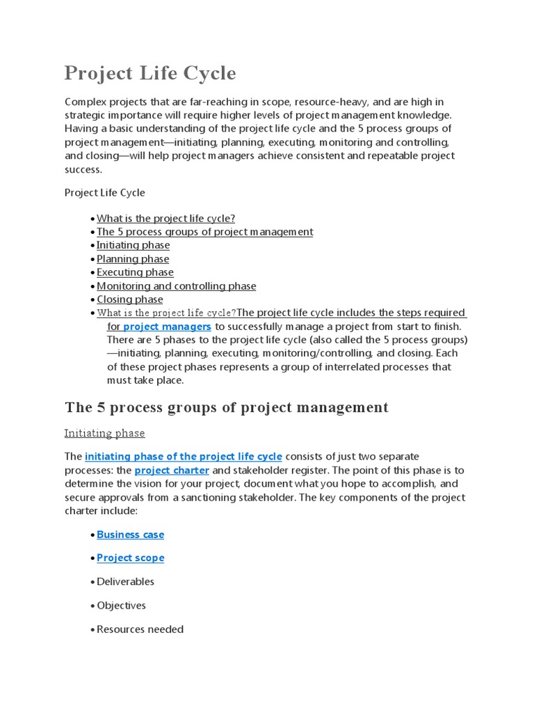 Project Life Cycle: The 5 Process Groups of Project Management | PDF ...