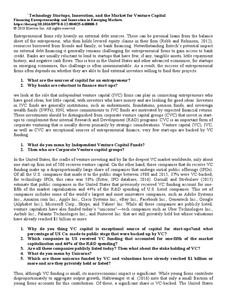 © 2018 Elsevier Inc. All Rights Reserved: Financing Entrepreneurship ...