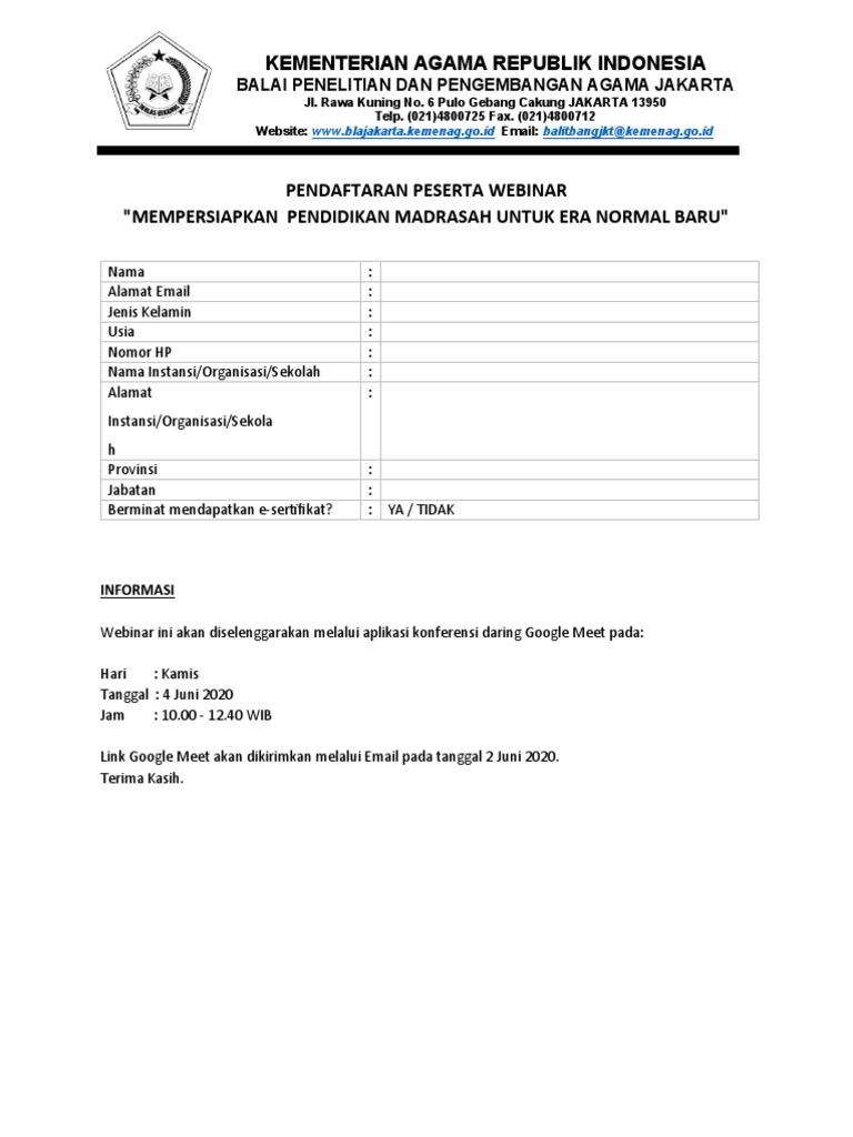 Form Pendaftaran Peserta Webinar Herdianti | PDF
