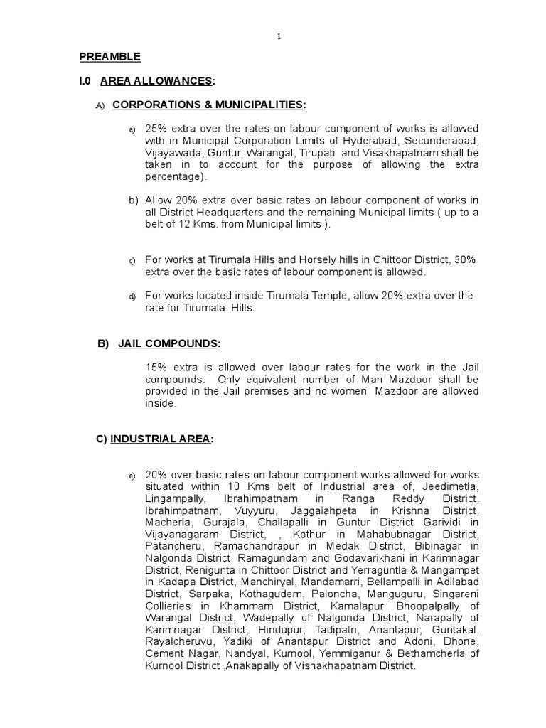 Preamble I.0 Area Allowances: Corporations & Municipalities | PDF ...