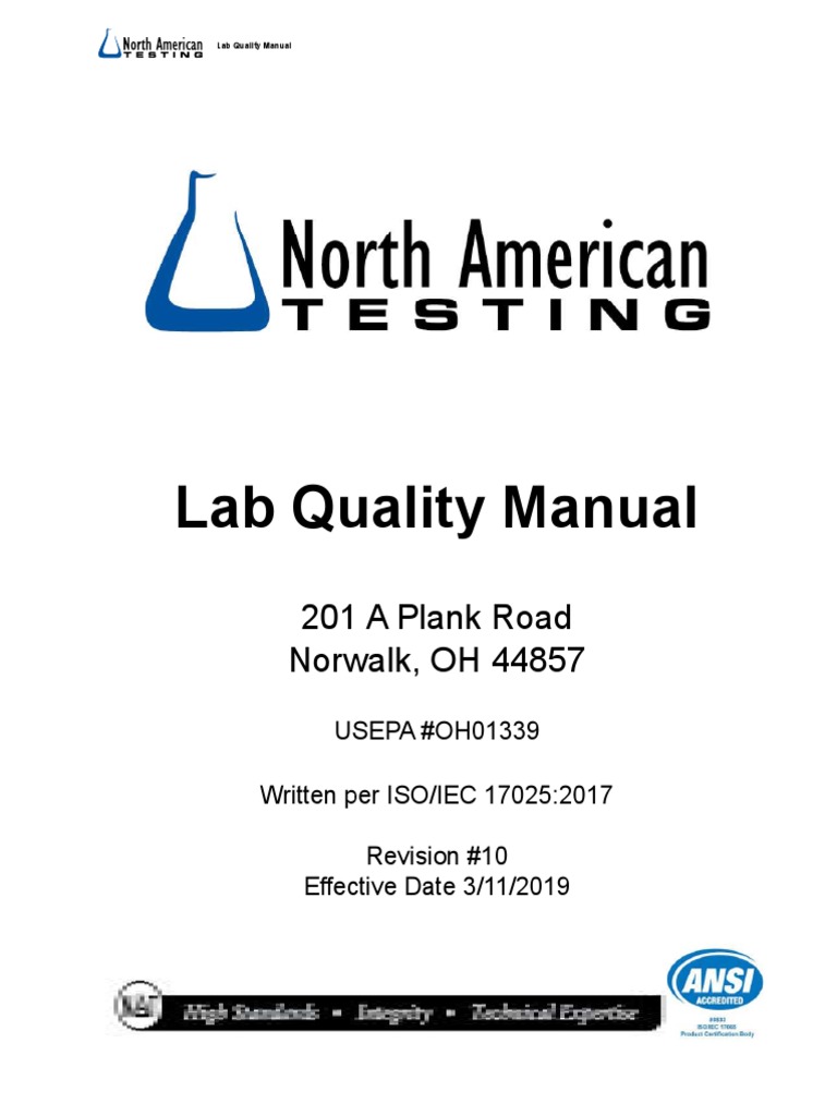 Lab Quality Manual Rev 10 (031119) | PDF | Calibration | Laboratories