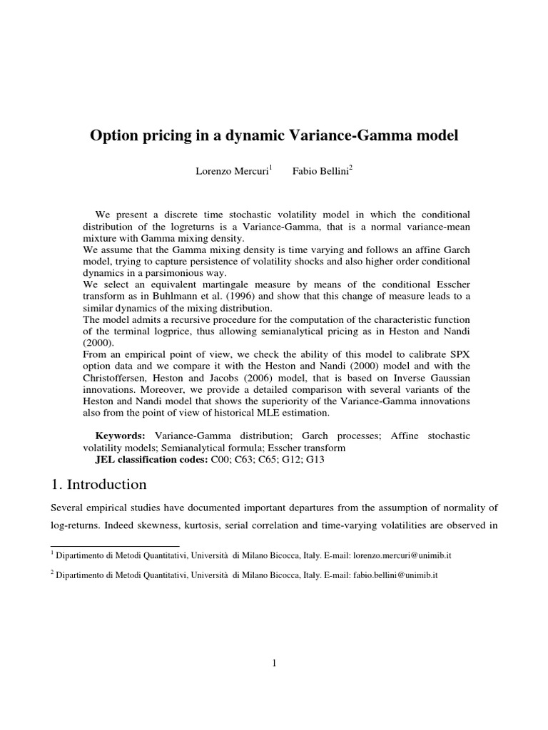 Option Pricing in A Dynamic Variance-Gamma Model | PDF | Volatility ...