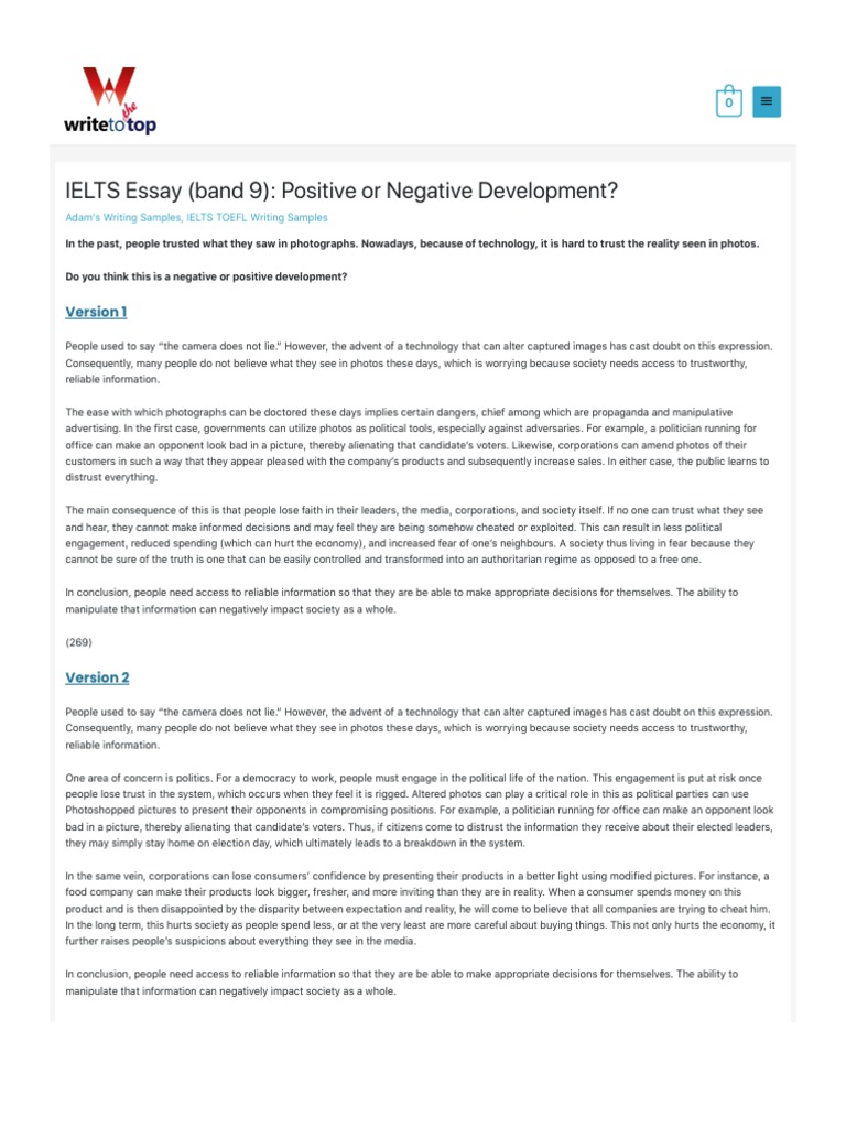 IELTS Essay (Band 9) Positive or Negative Development? | PDF | Photo ...