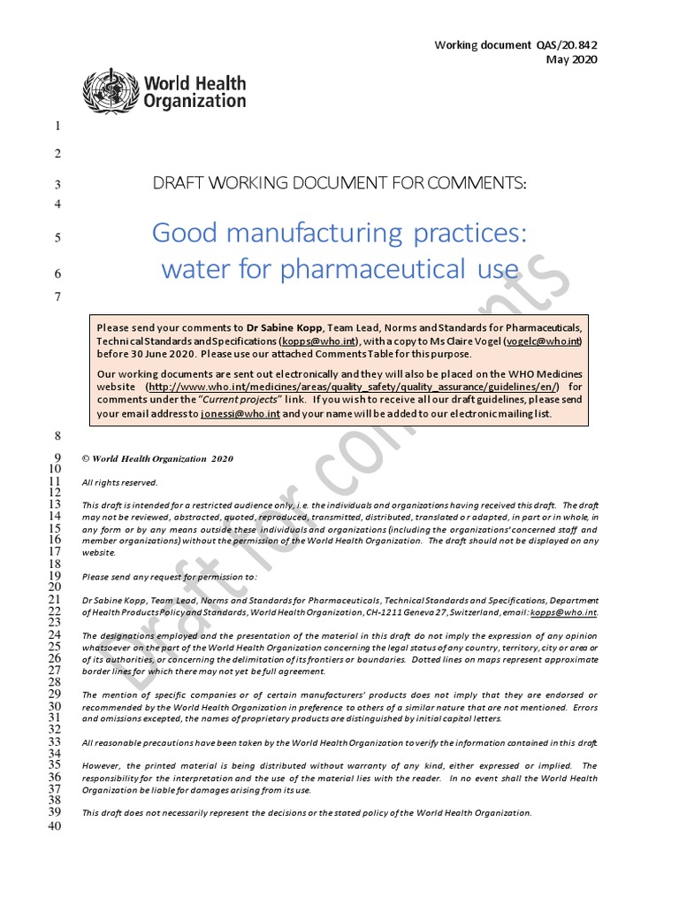 QAS20 842 GMP Water For Pharmaceutical Use | PDF | Drinking Water ...