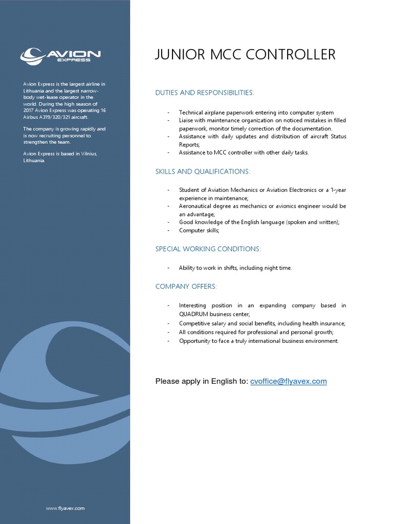 Junior MCC Controller: Duties and Responsibilities | PDF