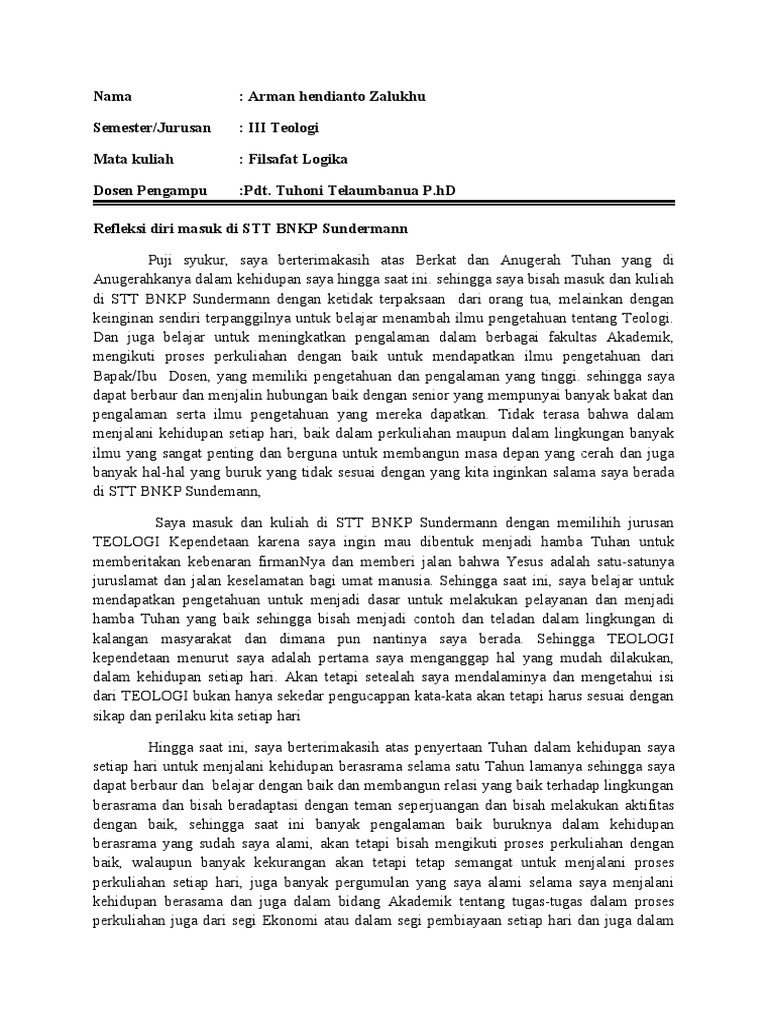 Refleksi Arman Zalukhu | PDF