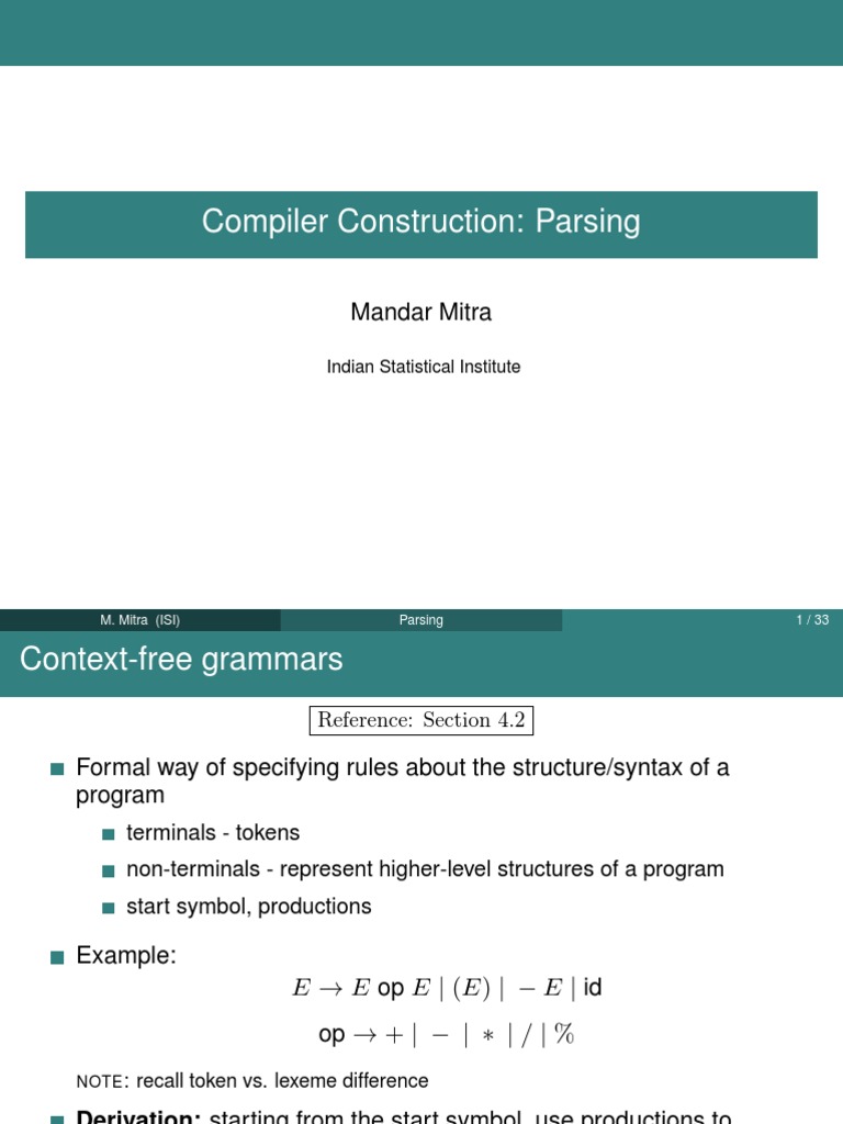 Compiler Construction Parsing Mandar Mitra Pdf Parsing Software
