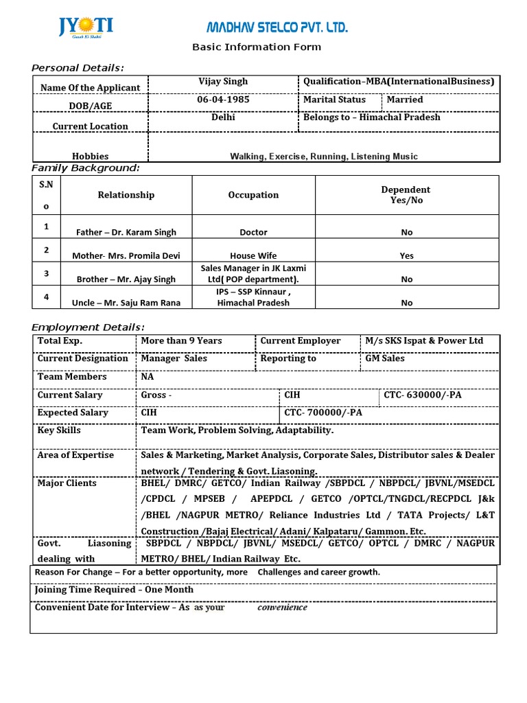 Basic Information Form | PDF | Business