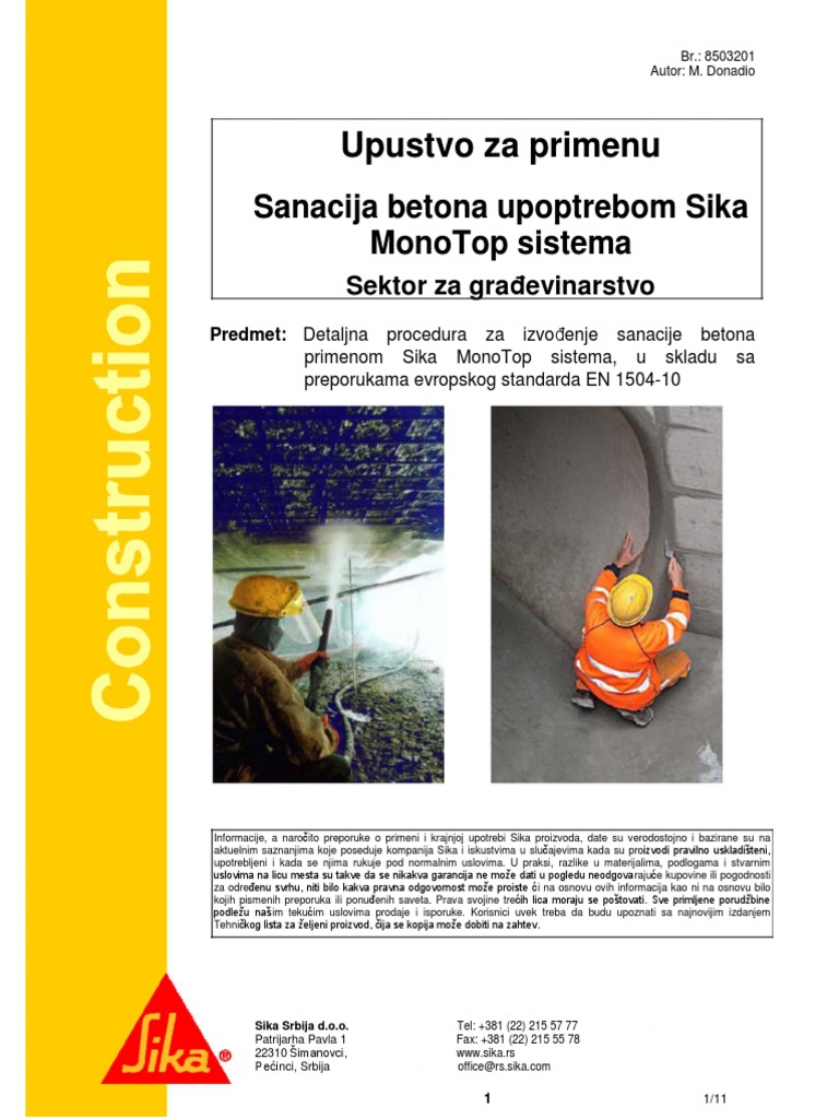 Method Statement Sika Mono Top EN 1504 (Sika Srbija) | PDF