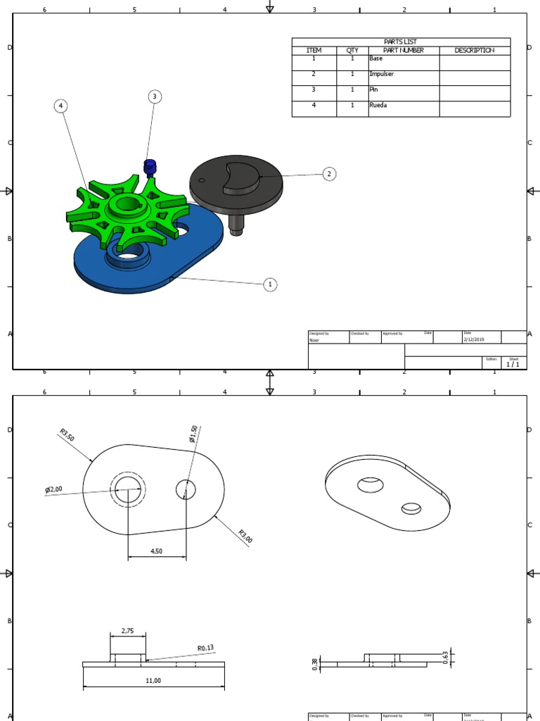 Assembly Drawing and Parts List for a Multi-Component Mechanism | PDF