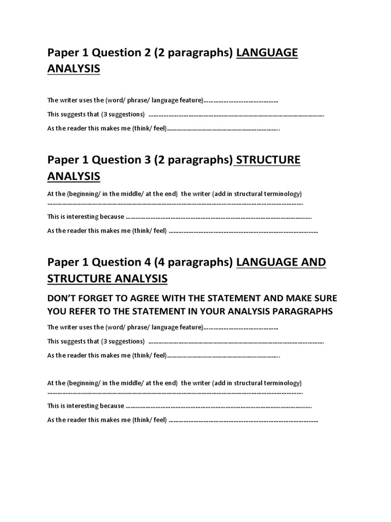 Paper 1 Question 2 (2 Paragraphs) LANGUAGE Analysis | PDF