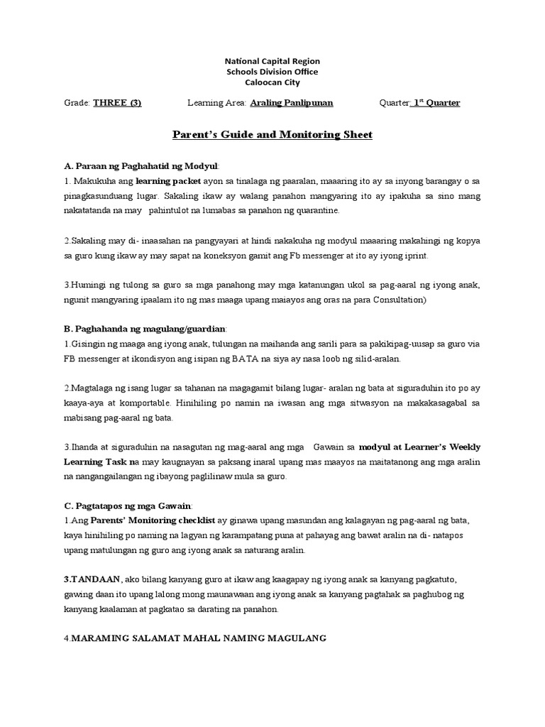 AP3 Q1 NCR Guide Weekly Checklist 1 | PDF