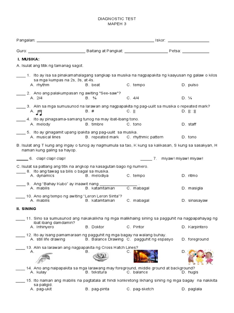 Diagnostic Test-Mapeh | PDF