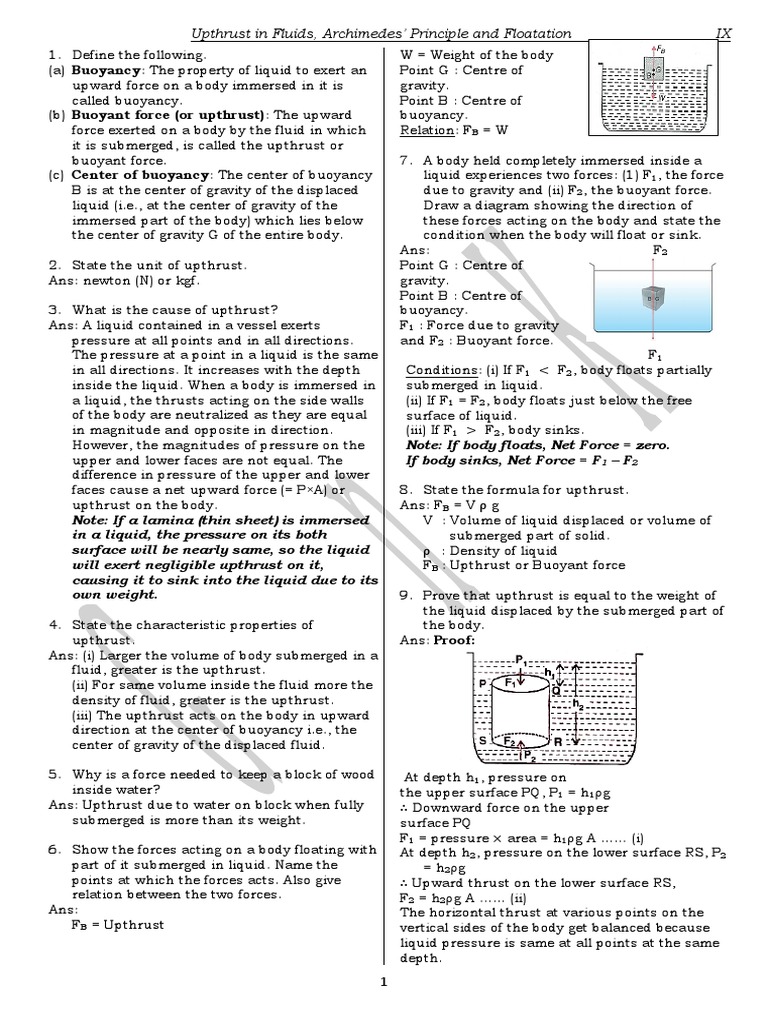 Upthrust, Archimedes' Principle and Floatation PDF | PDF | Buoyancy | Density