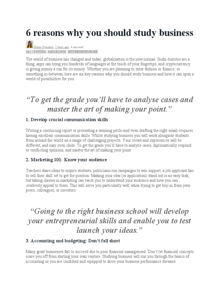 6 Reasons to Study Business Today | PDF | Entrepreneurship | Cognition