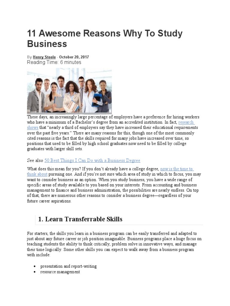 11 Awesome Reasons Why To Study Business | PDF | Master Of Business ...