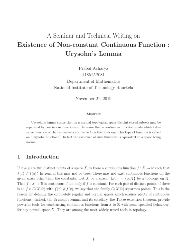 Existence Of Continuous Function Pdf Continuous Function Space