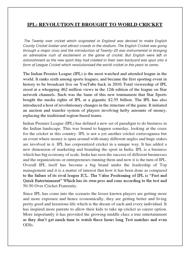 Case Study On Ipl | PDF | Cricket | Team Sports
