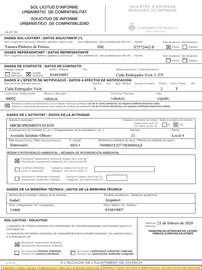 31.46-137 Sol Licitud Informe Urbanistic de Compatibilitat - R | PDF