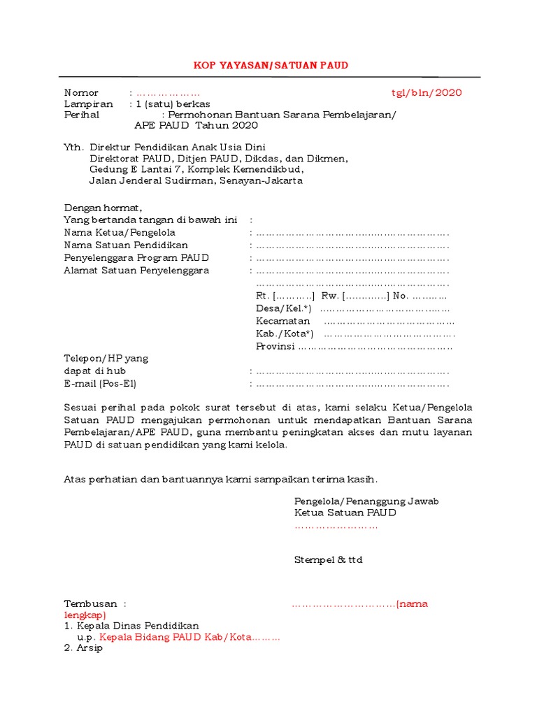 Surat Permohonan Usulan Bantuan | PDF