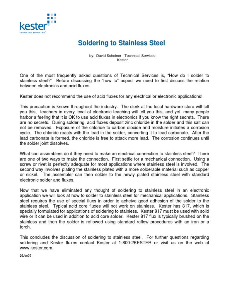 Soldering To Stainless Steel | PDF | Soldering | Solder