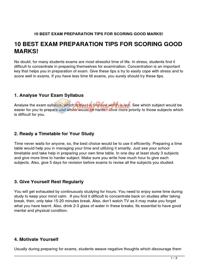 Top 10 Exam Preparation Tips | PDF | Test (Assessment) | Psychological ...