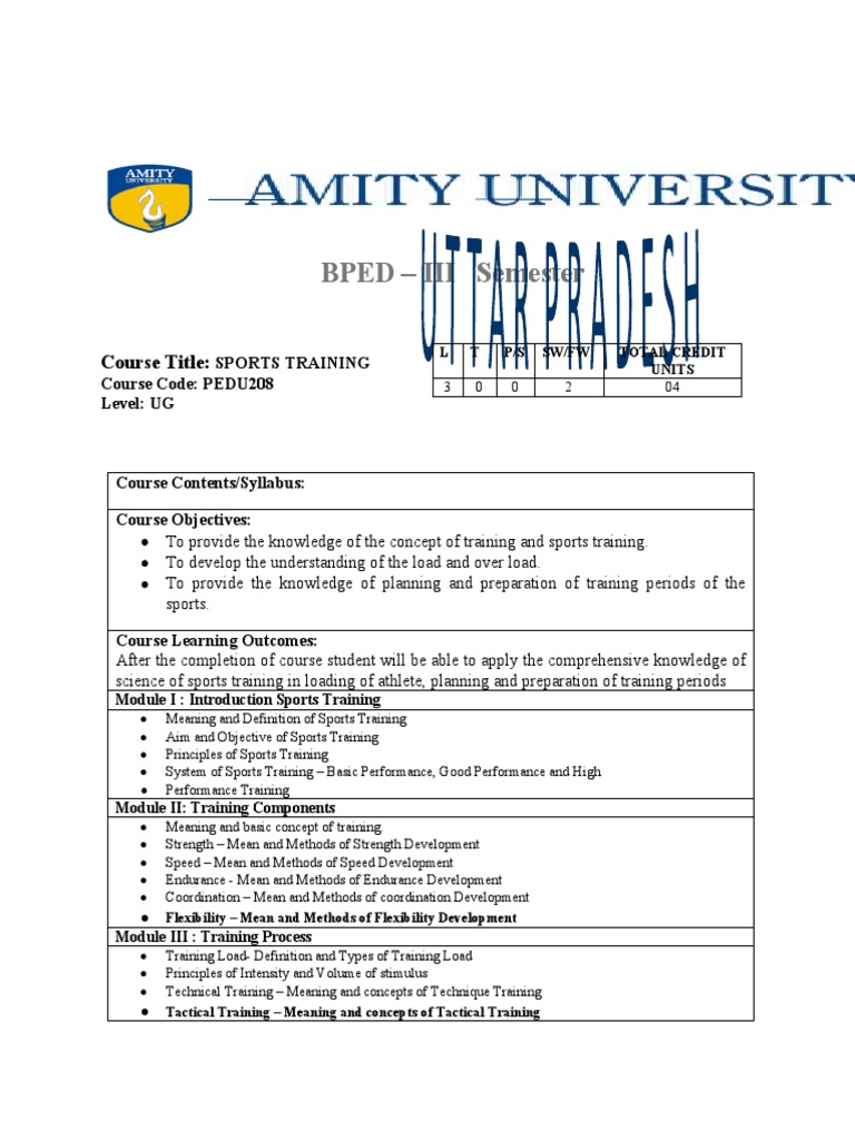 BPED III: Sports Training Syllabus | PDF | Pedagogy | Behavior Modification