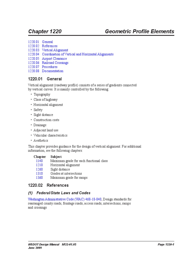 WSDOT - Design Manual1220 | PDF | Land Transport | Civil Engineering