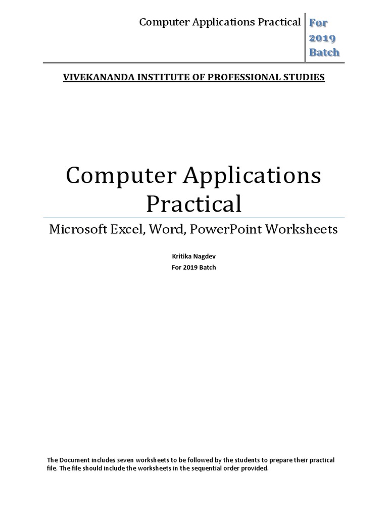 Computer Applications Practical: Microsoft Excel, Word, Powerpoint ...