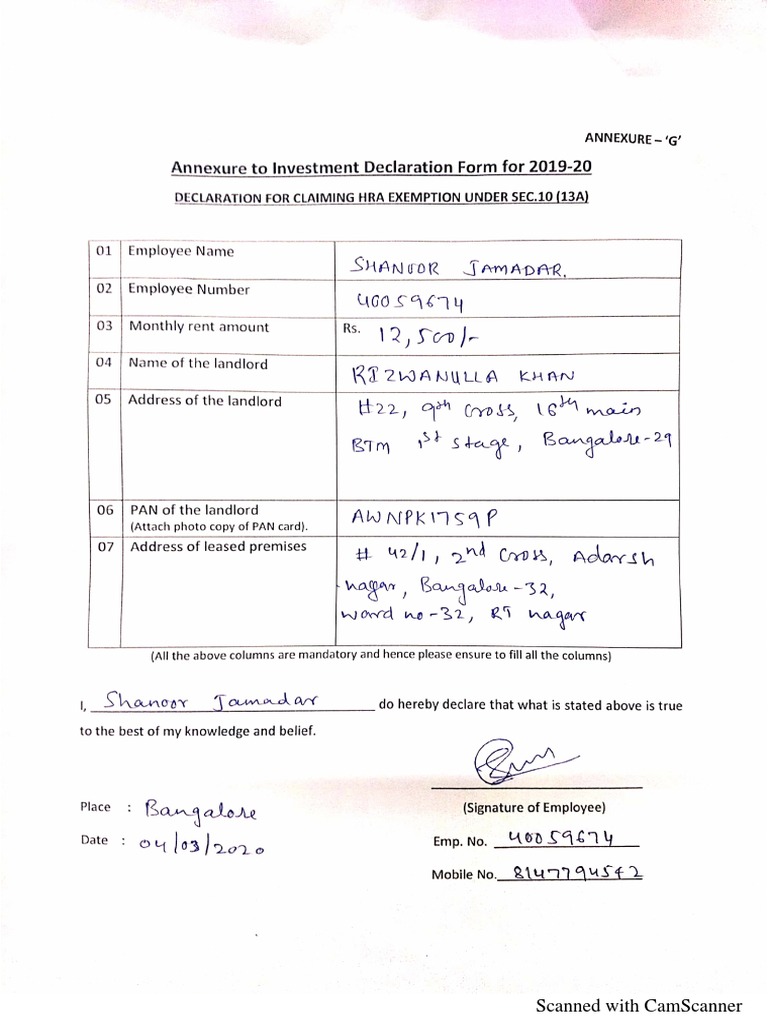 HRA Form | PDF