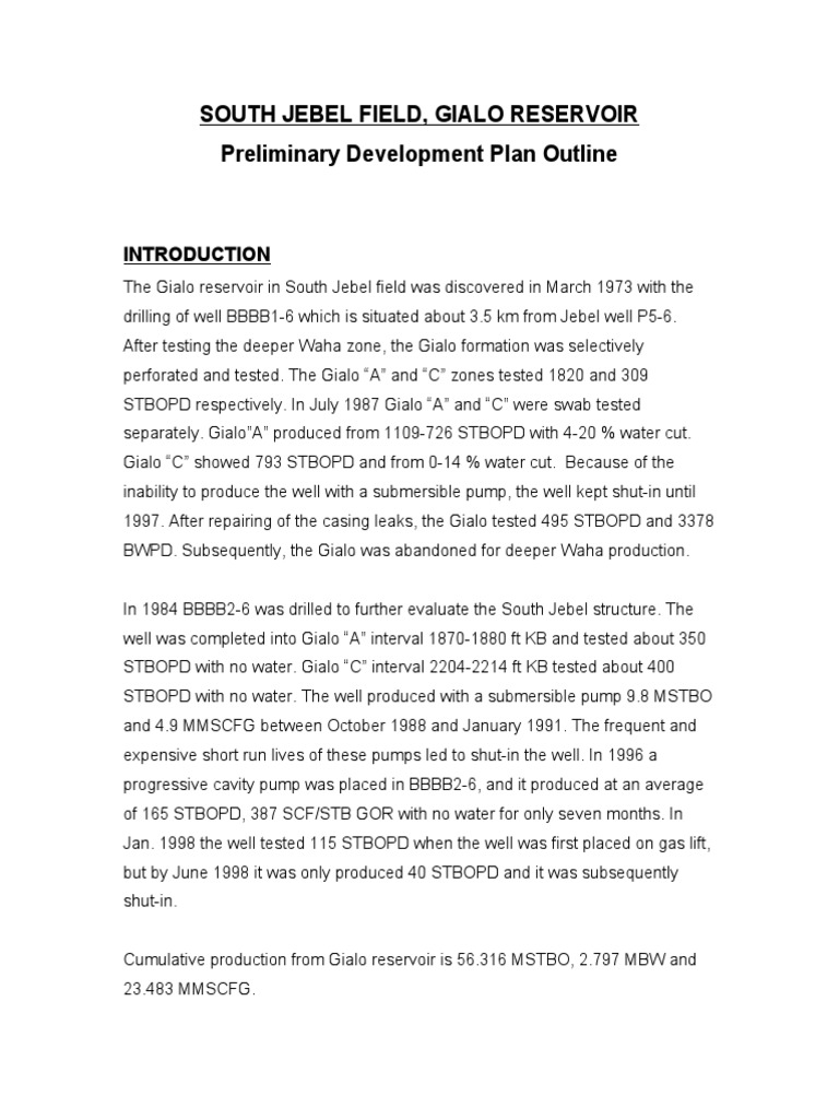 South Jebel Field Gialo Reservoir Development Plan | PDF | Petroleum ...