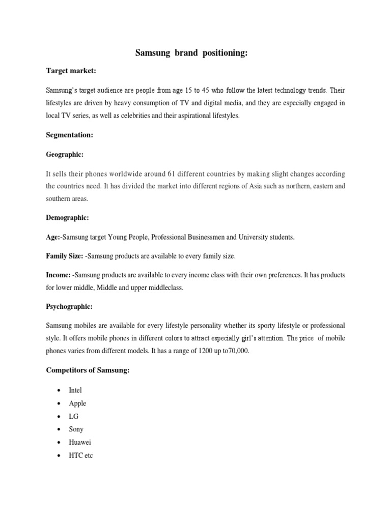 Samsung Brand Positioning and Target Market | PDF