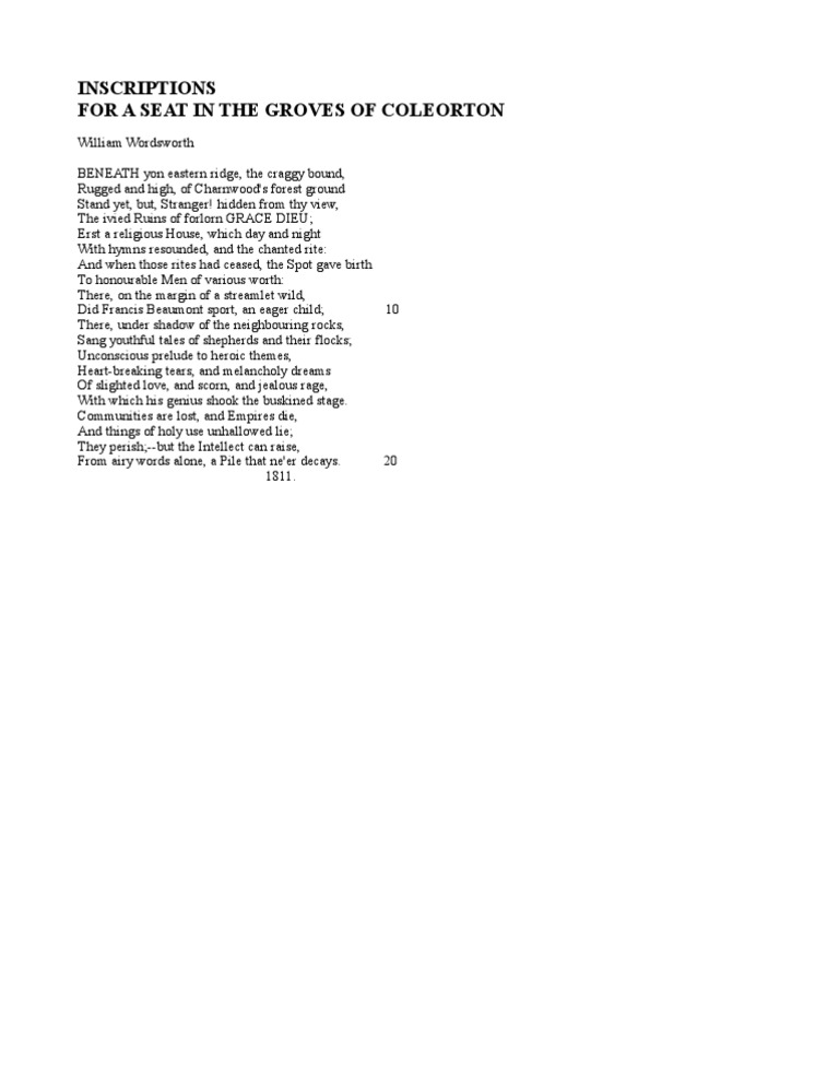 Wordsworth's Inscriptions at Coleorton | PDF
